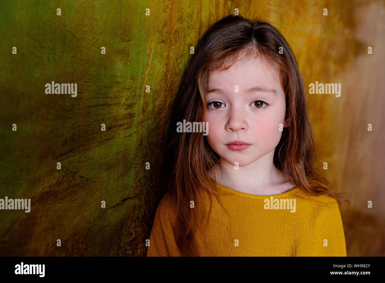 Portrait of little girl with long brown hair Stock Photo - Alamy