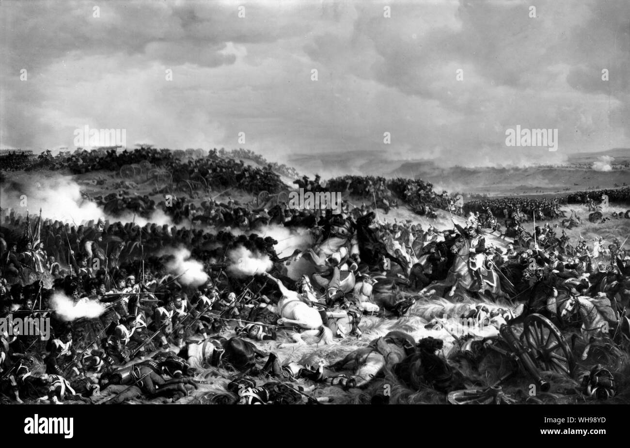 Warfare/ The Battle of Waterloo, 1815. Cuirrasiers charging Highlanders ...