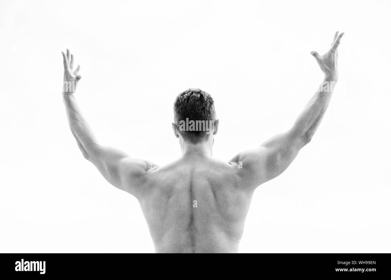 Rear view back muscles bodybuilder Black and White Stock Photos ...