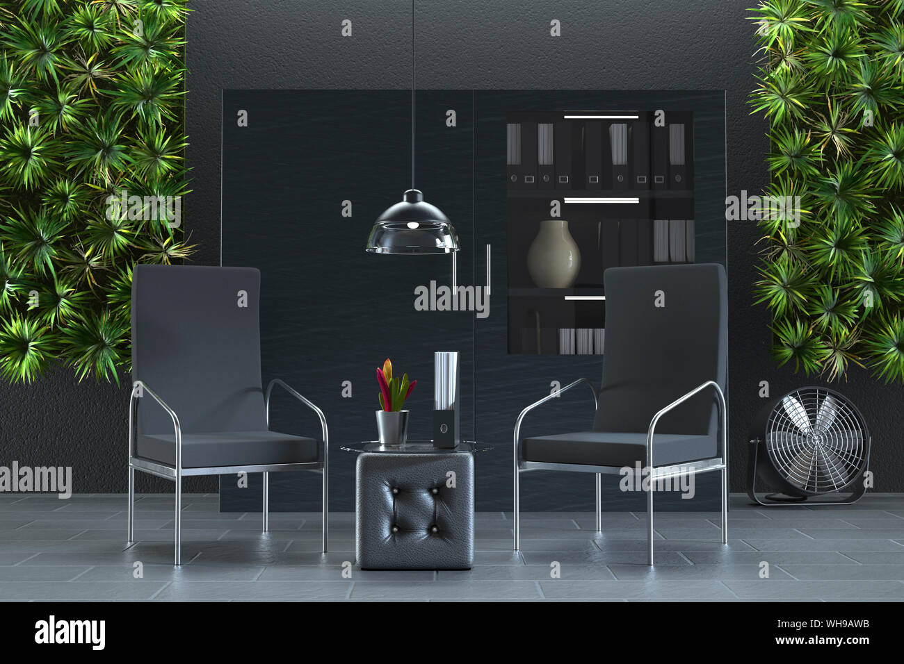 Office interior with Living Walls, 3D Rendering Stock Photo - Alamy