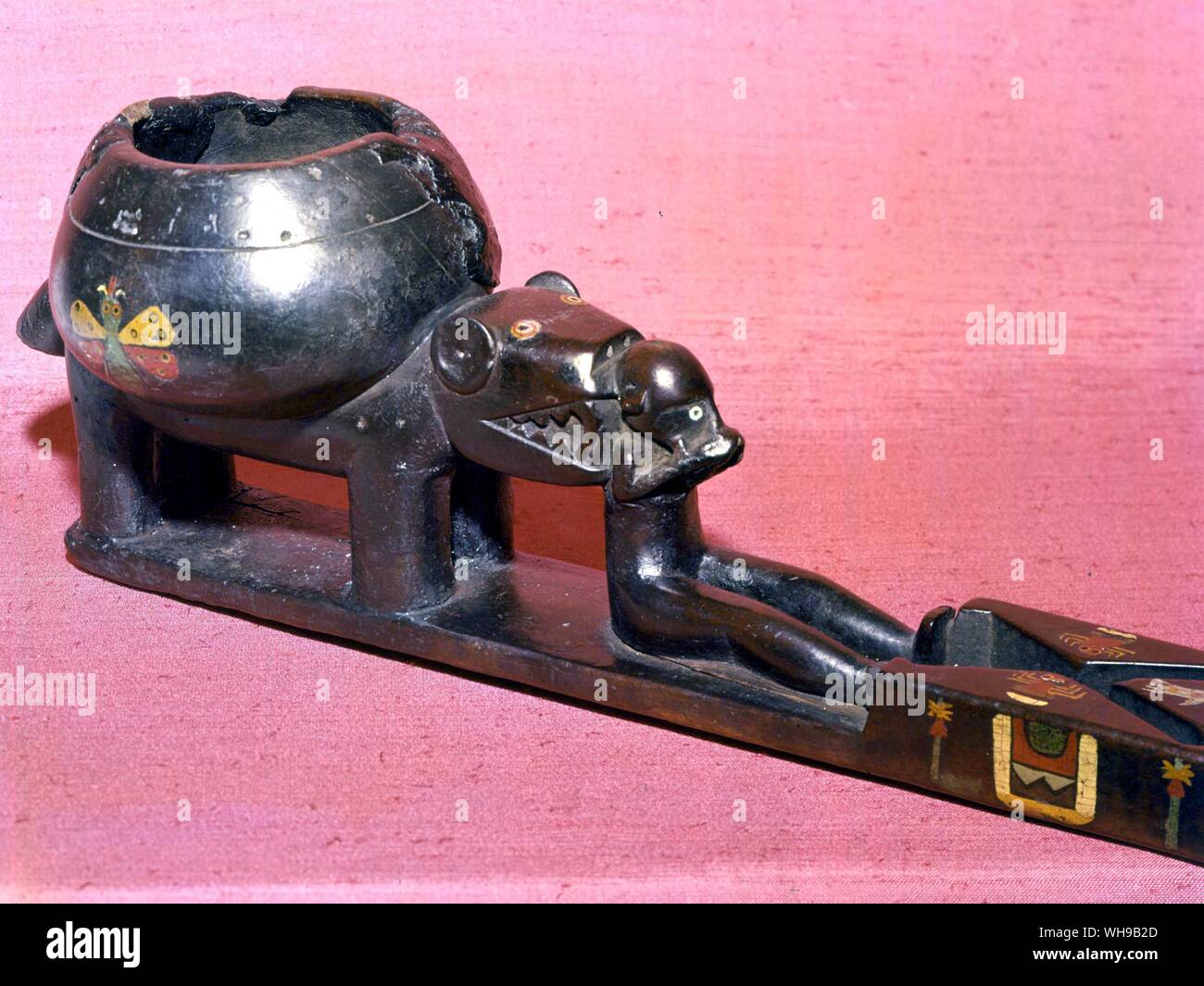 Archaeology Inca part of a wooden paccha inlaid with patterns in mastic ...