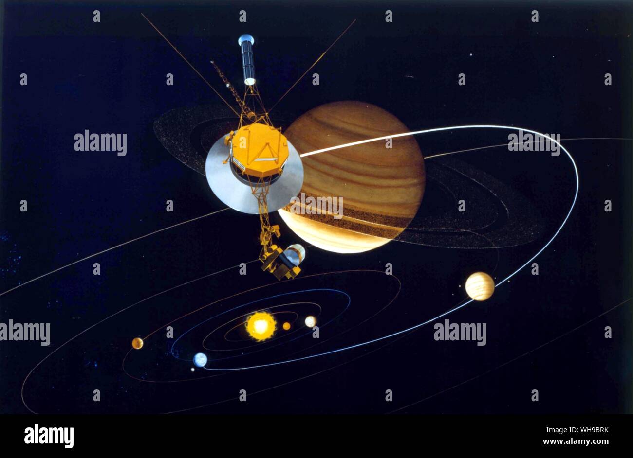 Space Solar system painting, A Voyager across the Solar system Stock ...