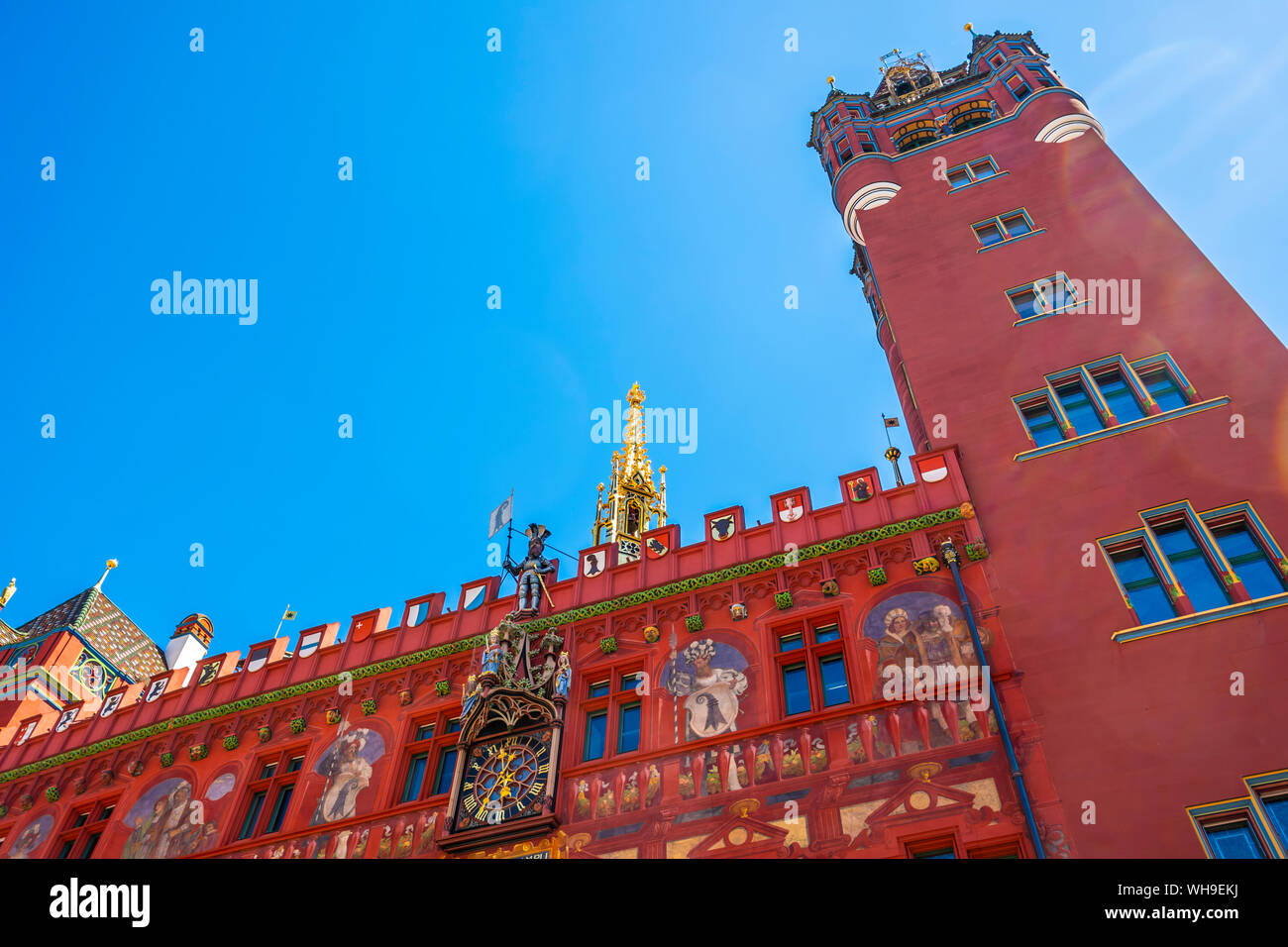 Town Hall with Sunlight and Clear Sky in Basel, Switzerland Stock Photo ...