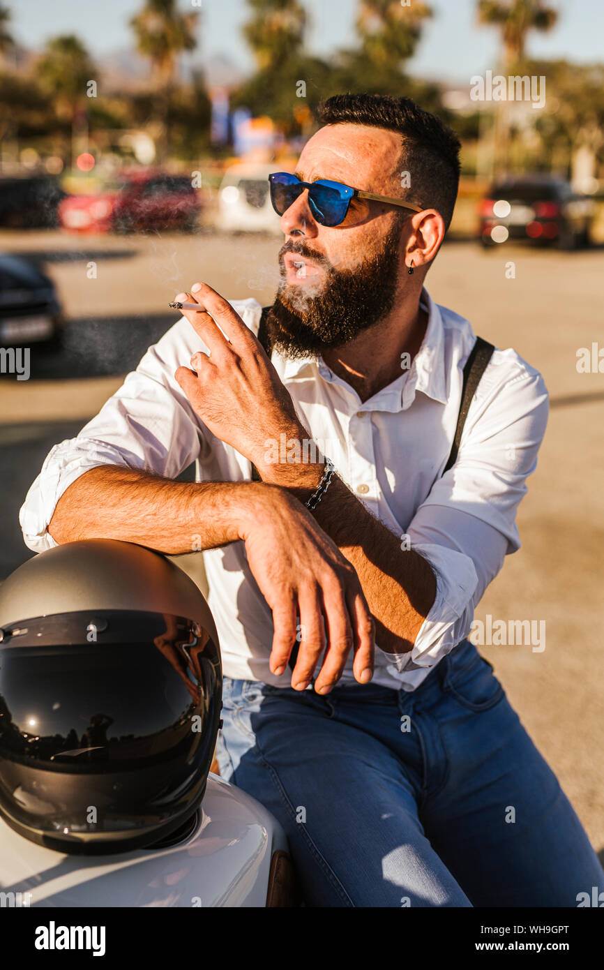 Biker smoking hi-res stock photography and images - Alamy