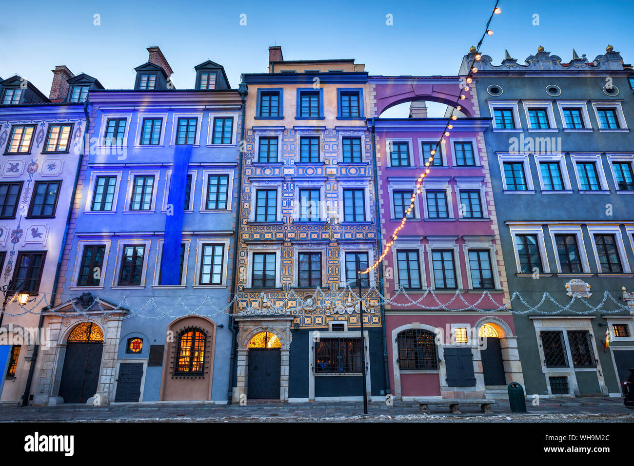 Row of historic tenement houses at dusk in old town hi-res stock ...