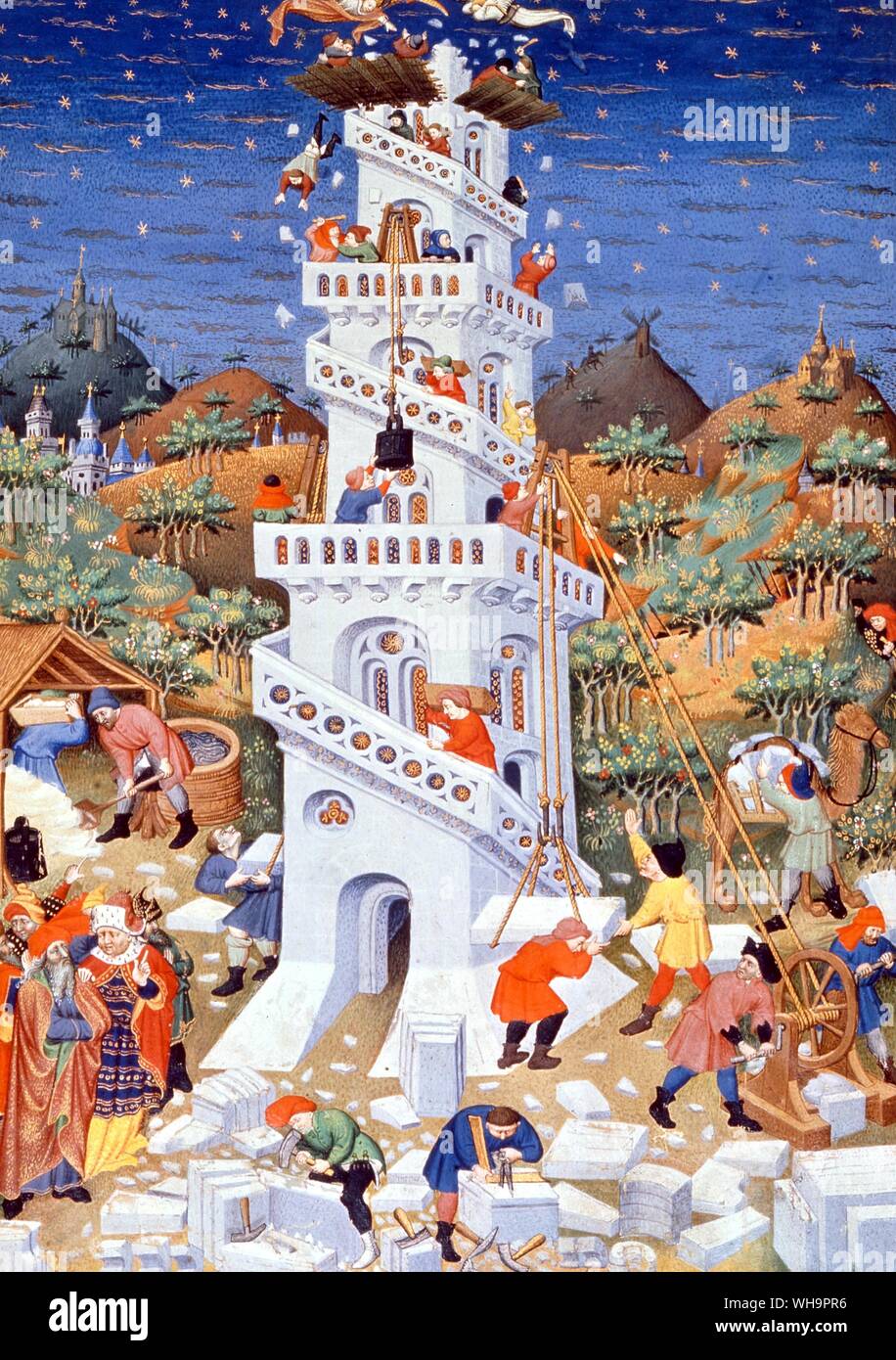 The Tower of Babel, from the Bedford Book of Hours; the Tarot trump is ...