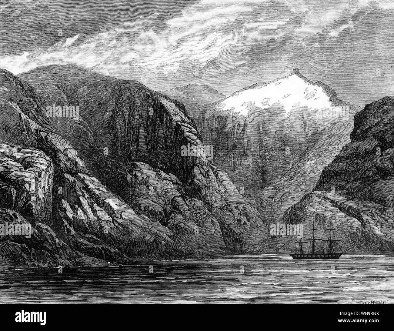 The H.M.S Challenger at Desolation Island, Magellan Strait Stock Photo ...
