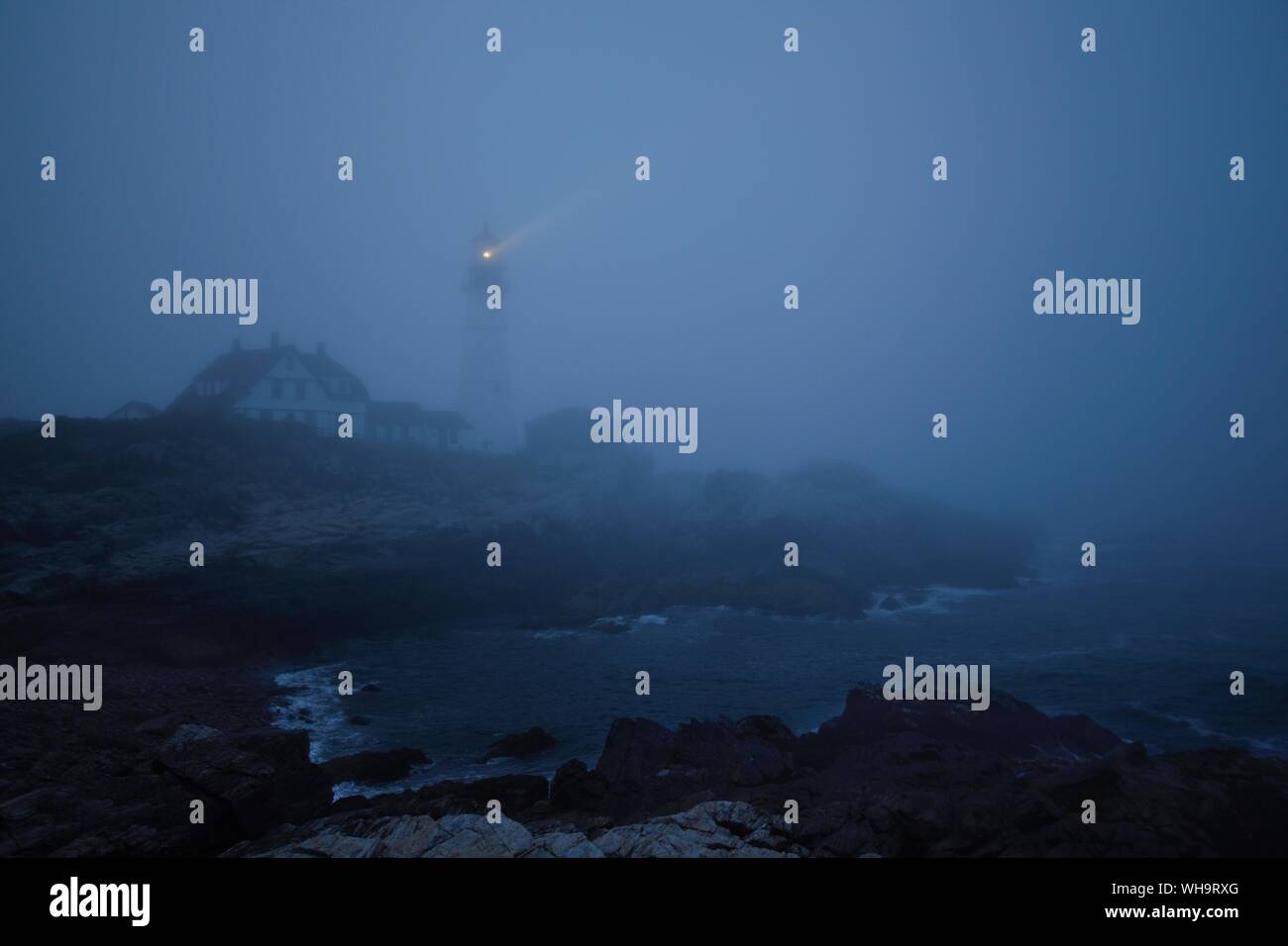 Image of a lighthouse in the fog in Portland, Maine Stock Photo - Alamy