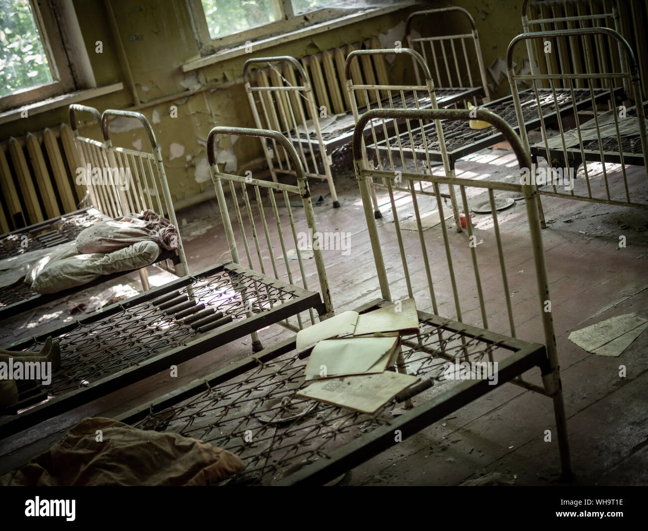 Rusty beds in abandoned Kindergarten in Pripyat, Chernobyl Exclusion ...