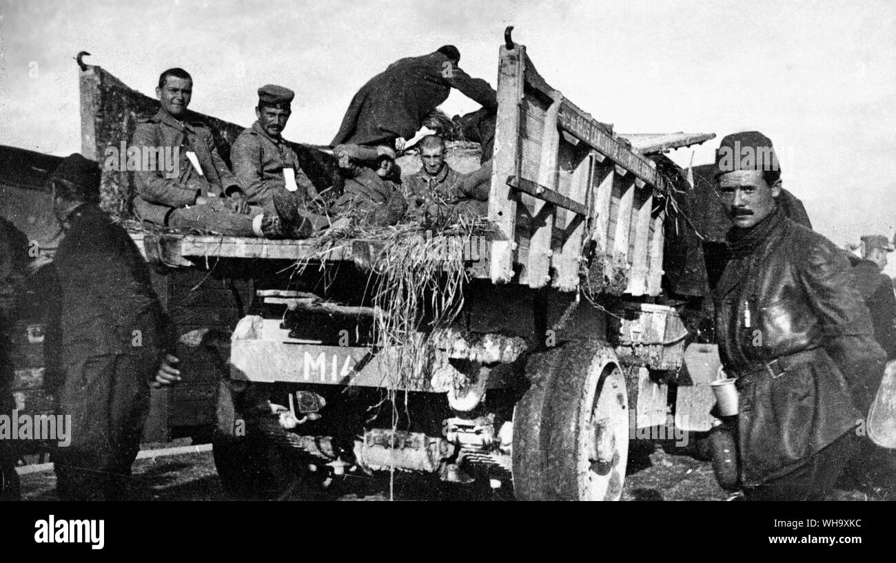 WW1: Wounded German soldiers being transported on a lorry. 12th ...