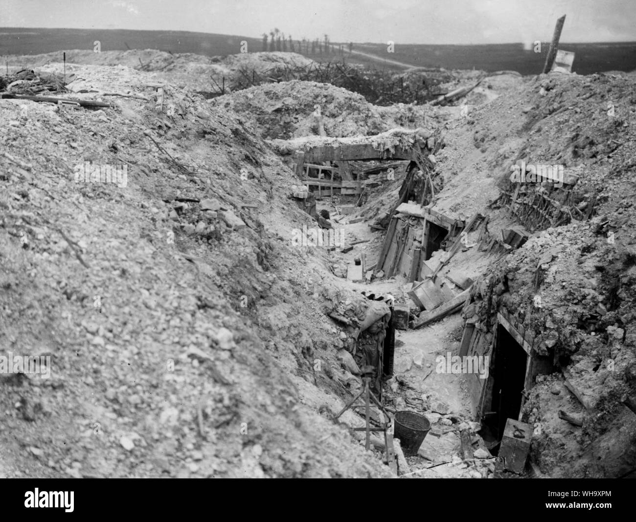 WW1: Destroyed German trenches at Gruillers, looking towards Albert ...