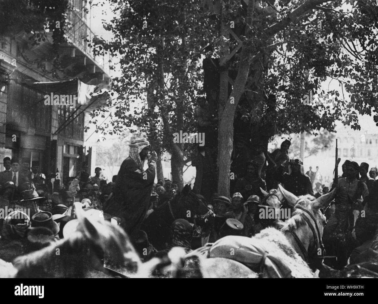 WW1: Capture of Damascus. The Emir Feisal leaving the Hotel Victoria in ...