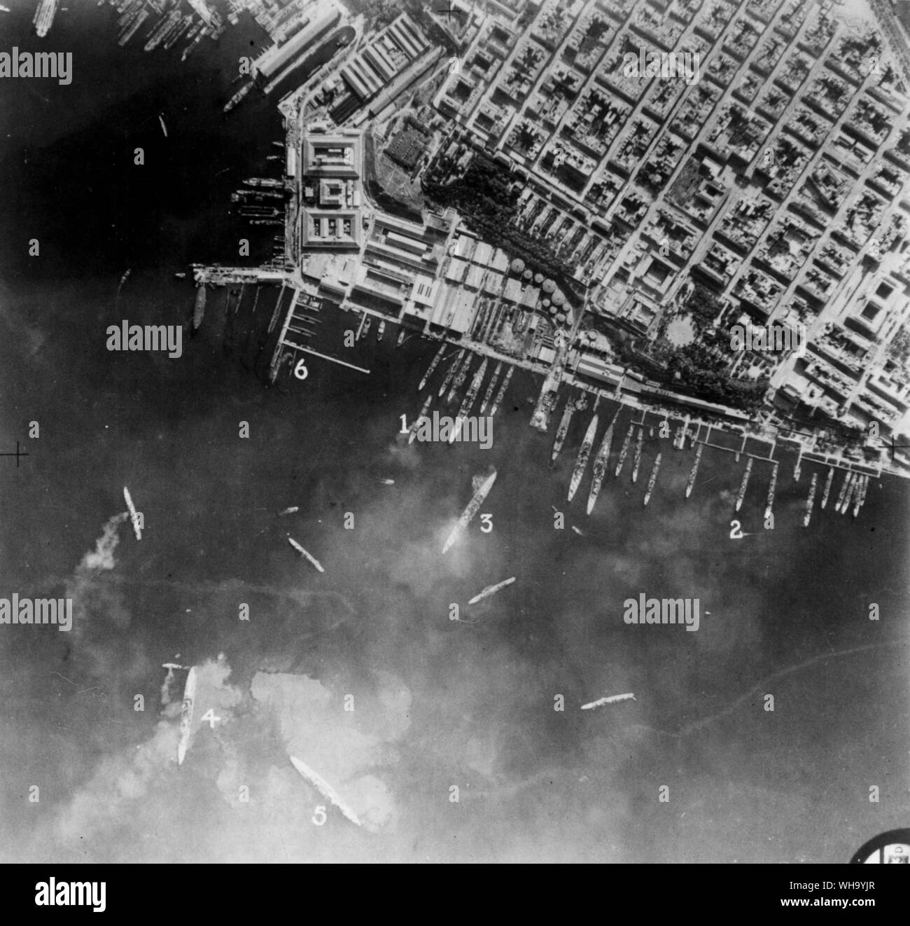 WW2: Air reconnaisance photograph. Ships in Taranto Harbour (numbers ...