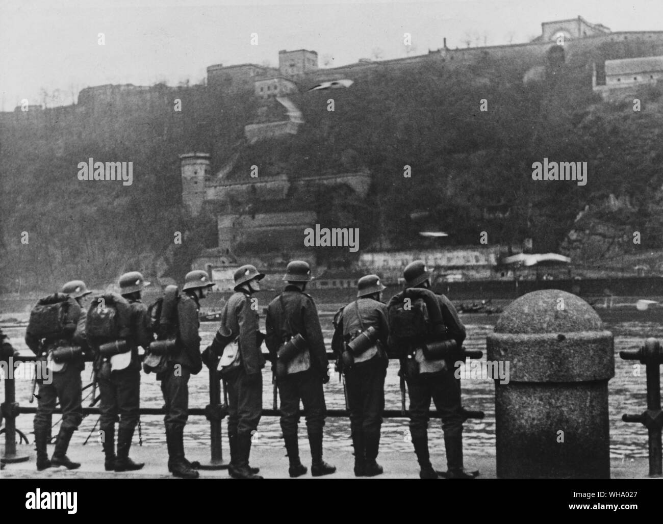 German troops, Koblenz, during remilitarisation of the Rhine in 1936 ...