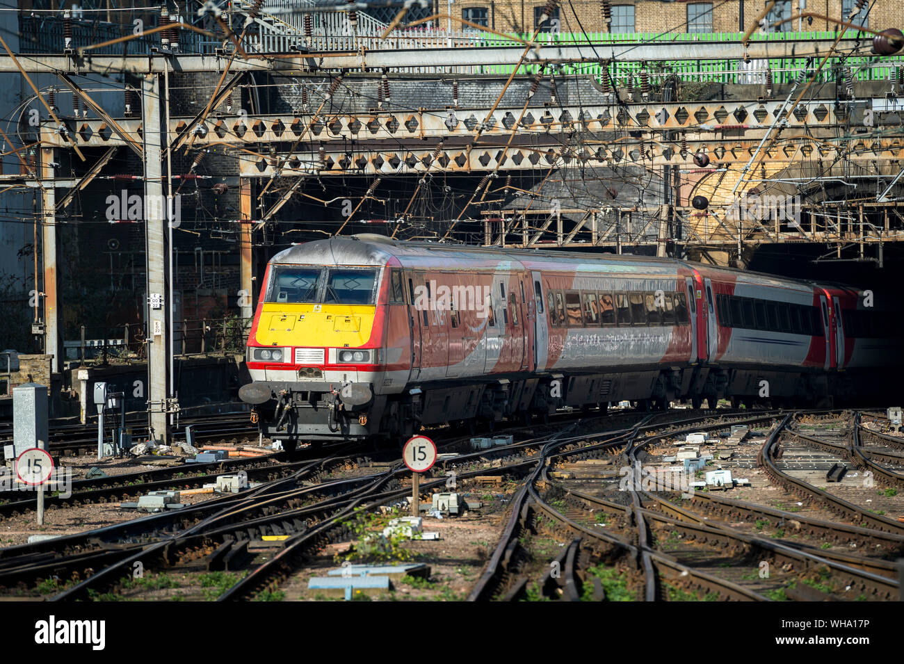 High speed train in LNER livery at King's Cross Railway Station, London ...
