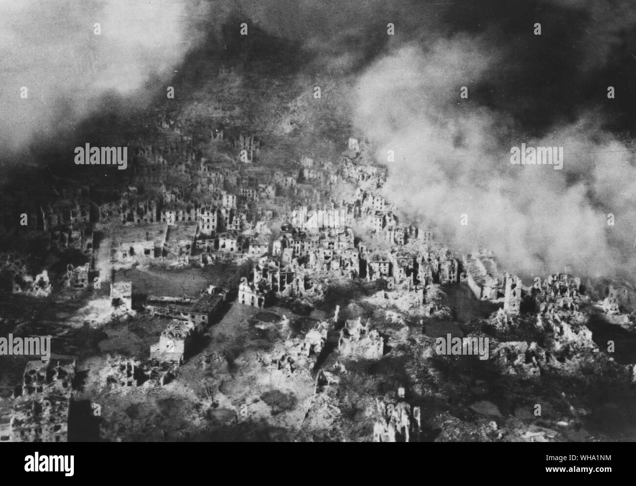 WW2: Aerial view of Cassino showing skeleton buildings covered with ...