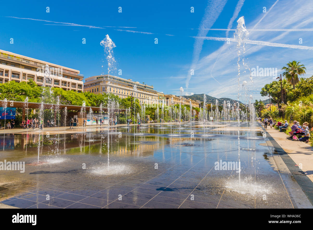 Fountains at Promenade du Paillon in Nice, Alpes Maritimes, Cote d'Azur ...