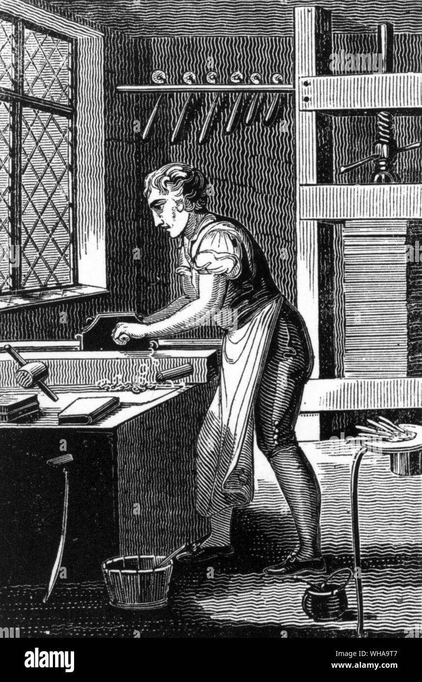18th century bookbinder at work Stock Photo - Alamy