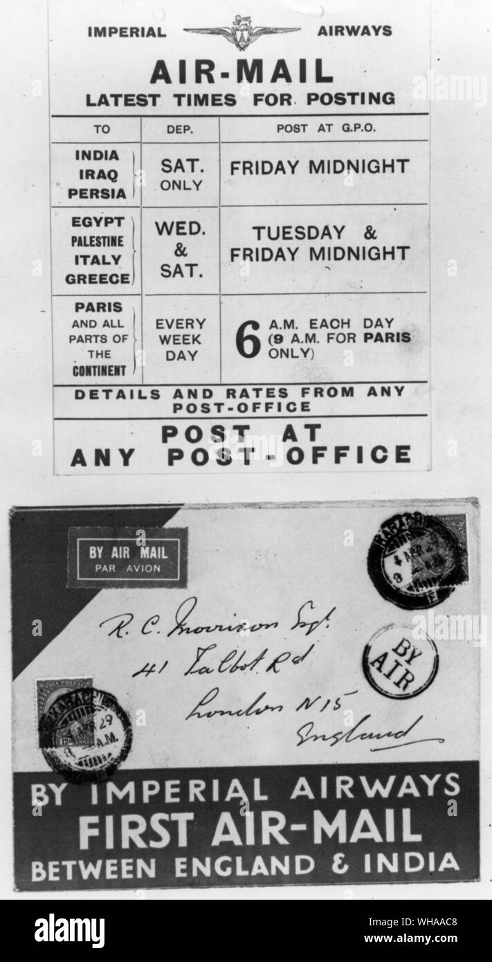 Air Mail. First Air Mail between England and India 1929 Stock Photo - Alamy