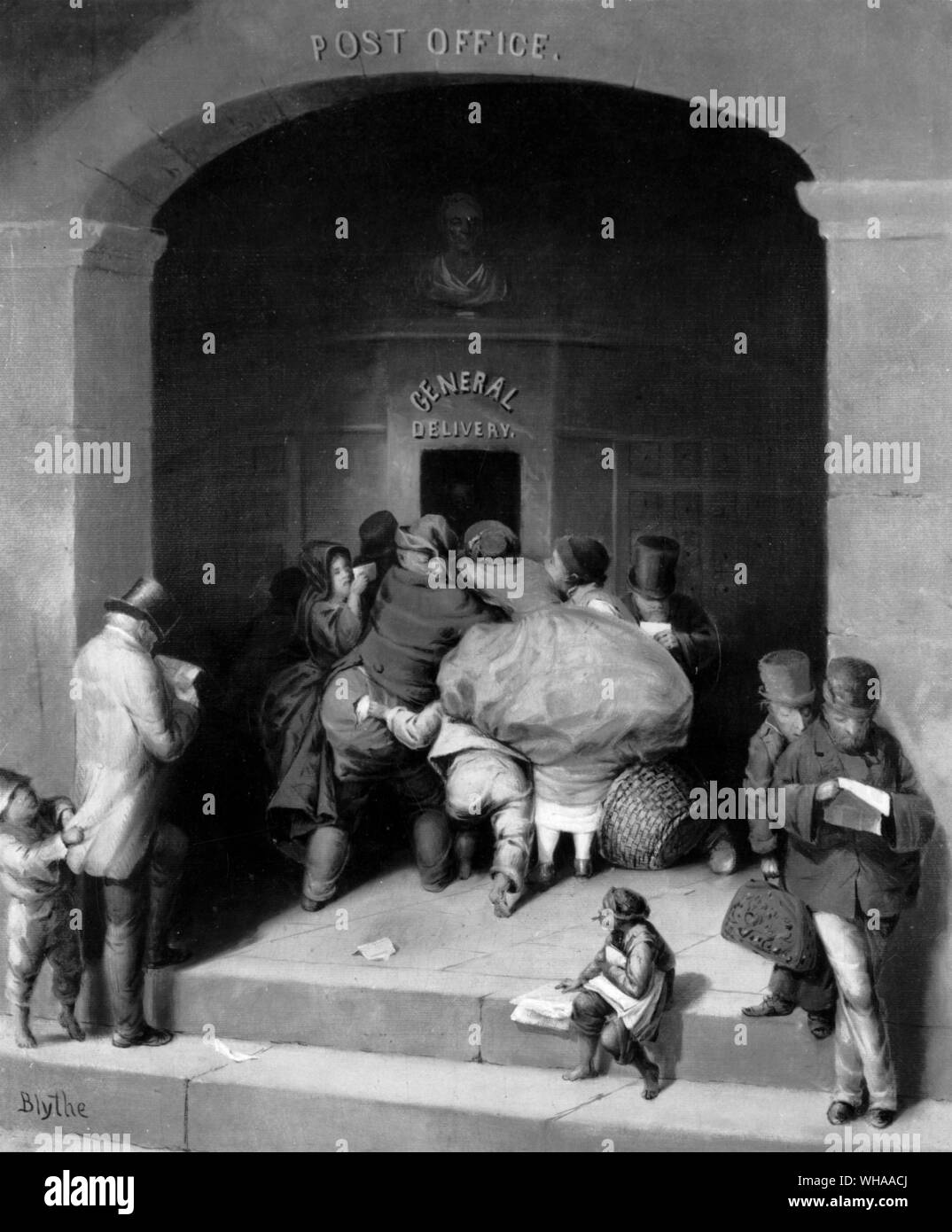 The Post Office. c 1863. David G Blythe American artist 1815-1865 Stock ...
