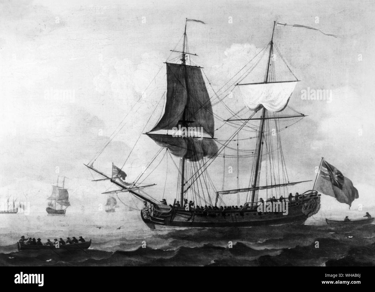 Oil Painting of an English Brigantine by John Cleveley c 1750 Stock ...