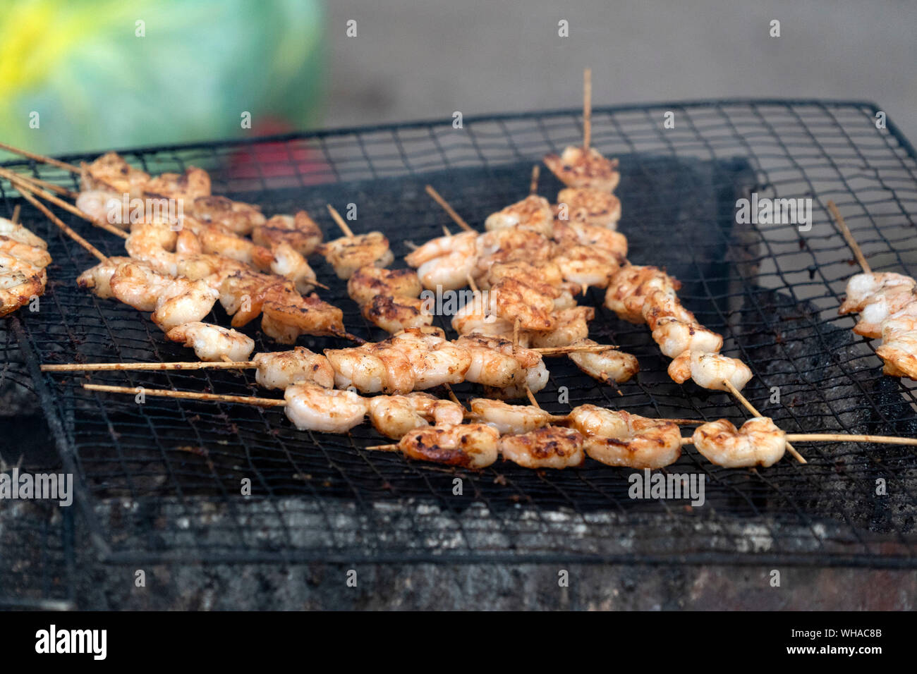 creole barbecue buffet in seychelles detail of shrimps Stock Photo - Alamy