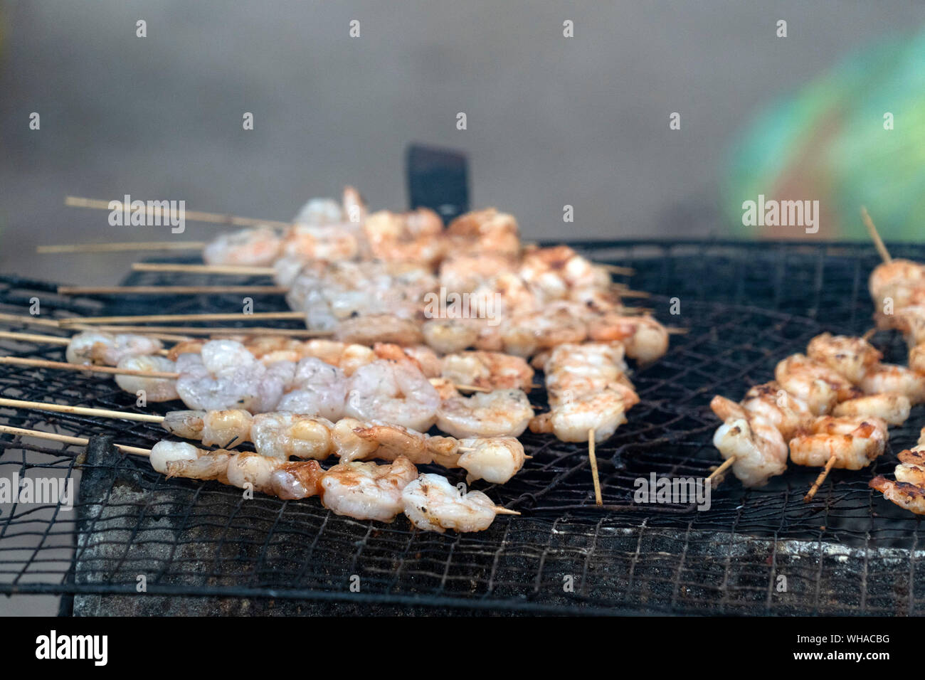 creole barbecue buffet in seychelles detail of shrimps Stock Photo - Alamy