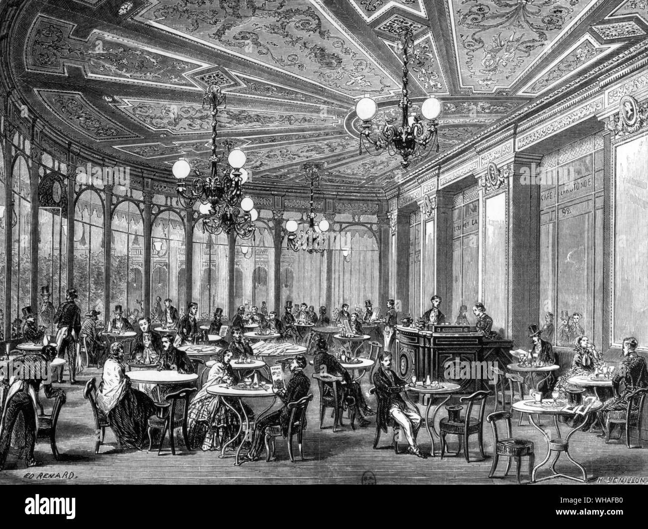 The Cafe de la Rotonde at the Palais Royal from a drawing by Renaud ...