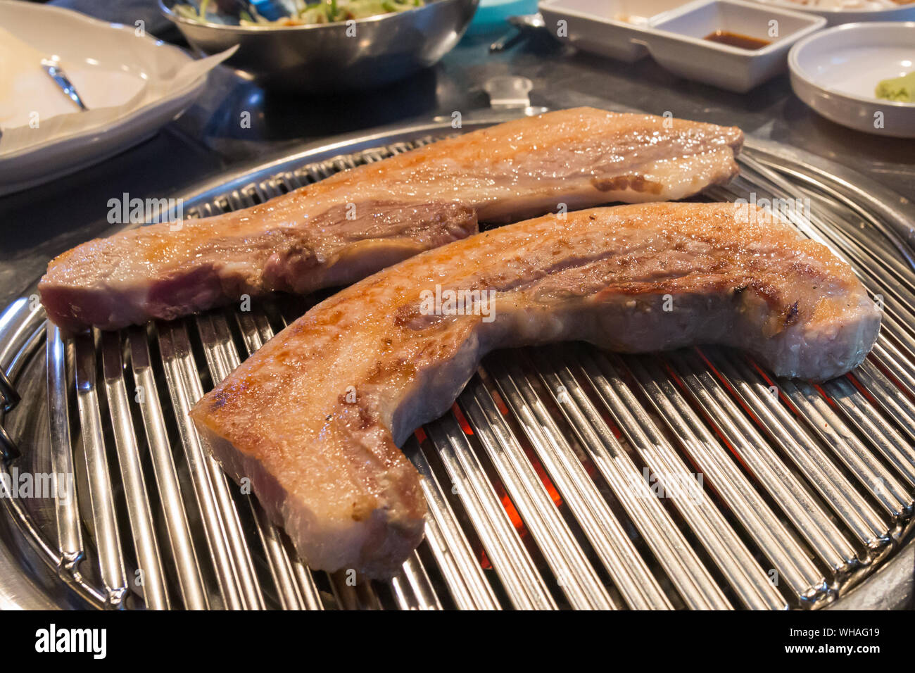 korean style pork bbq, Samgyupsal Stock Photo - Alamy