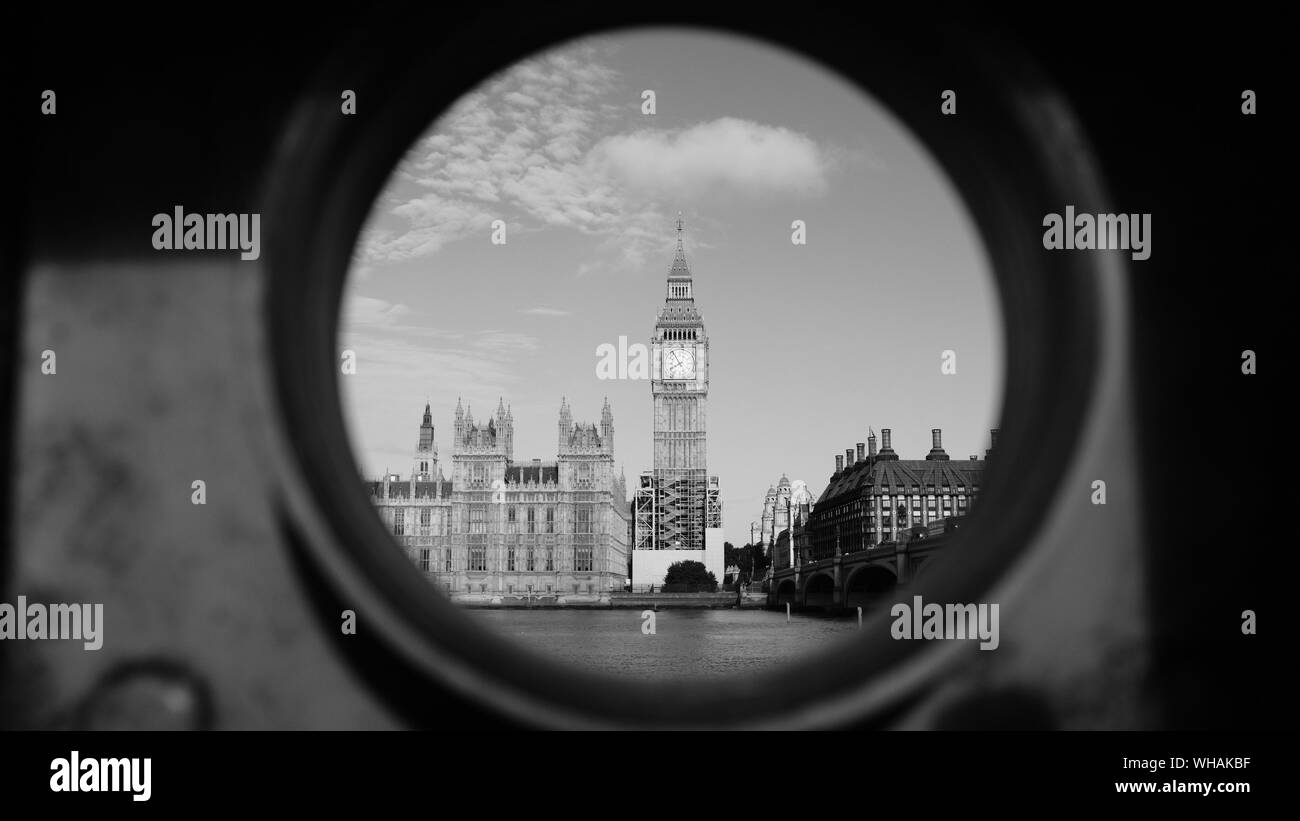London city view through window Black and White Stock Photos & Images ...