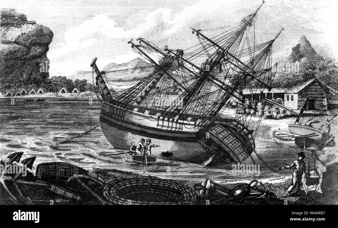 Endeavour' careened in Endeavour River . Australia 1770 Stock Photo - Alamy