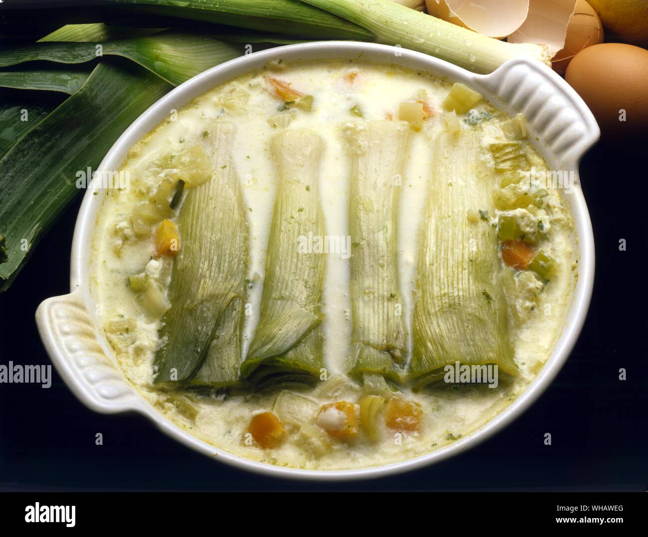 Italian Cooking . Porri Brasati.. Braised Leeks Stock Photo - Alamy