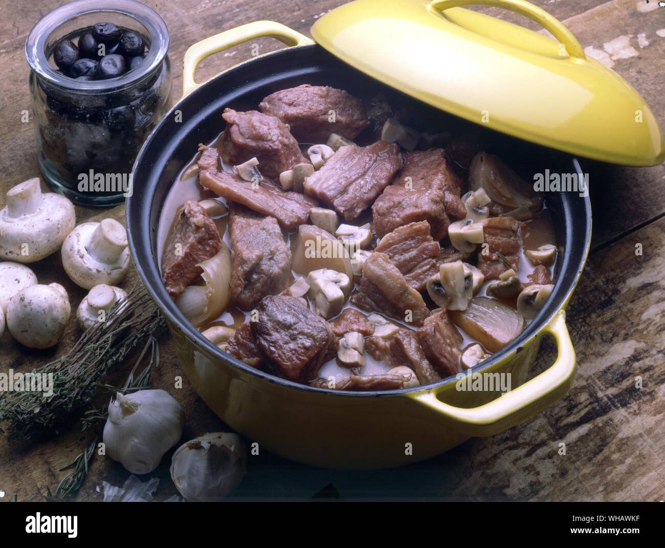estouffade de boeuf. beef cooked in red wine with garlic Stock Photo ...