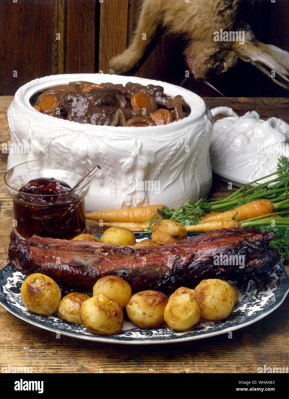 Jugged Hare. Roast Saddle of Hare Stock Photo - Alamy
