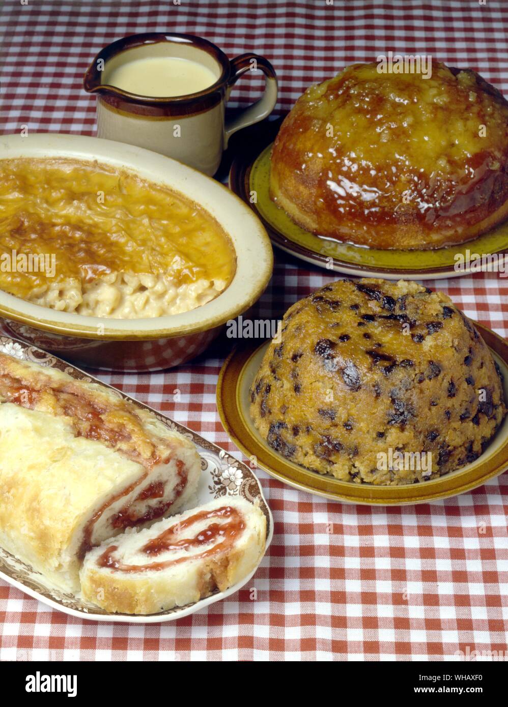 Rice Pudding. Custard Sauce. Treacle Pudding. Jam Roly Poly. Spotted ...