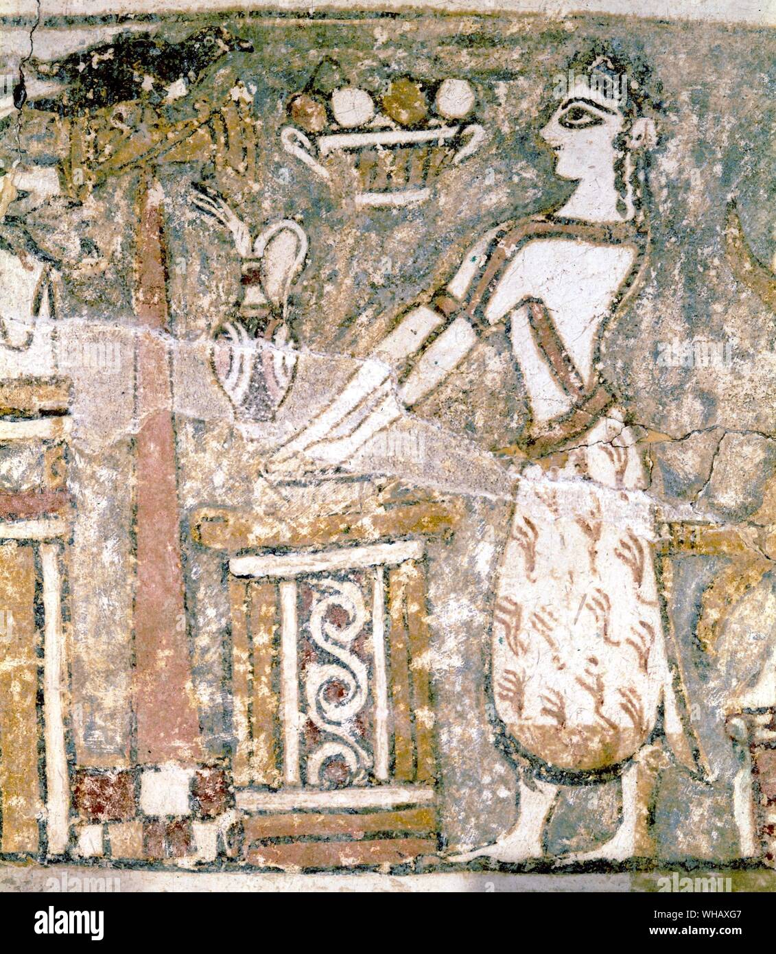 Priestess at Altar, Crete, Heraklion, 14th Century BC. Fresco on Hagia ...