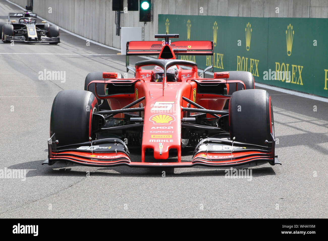 Pit lane exit # 05 Sebastian VETTEL, GER, Team Scuderia Ferrari, SF90 ...