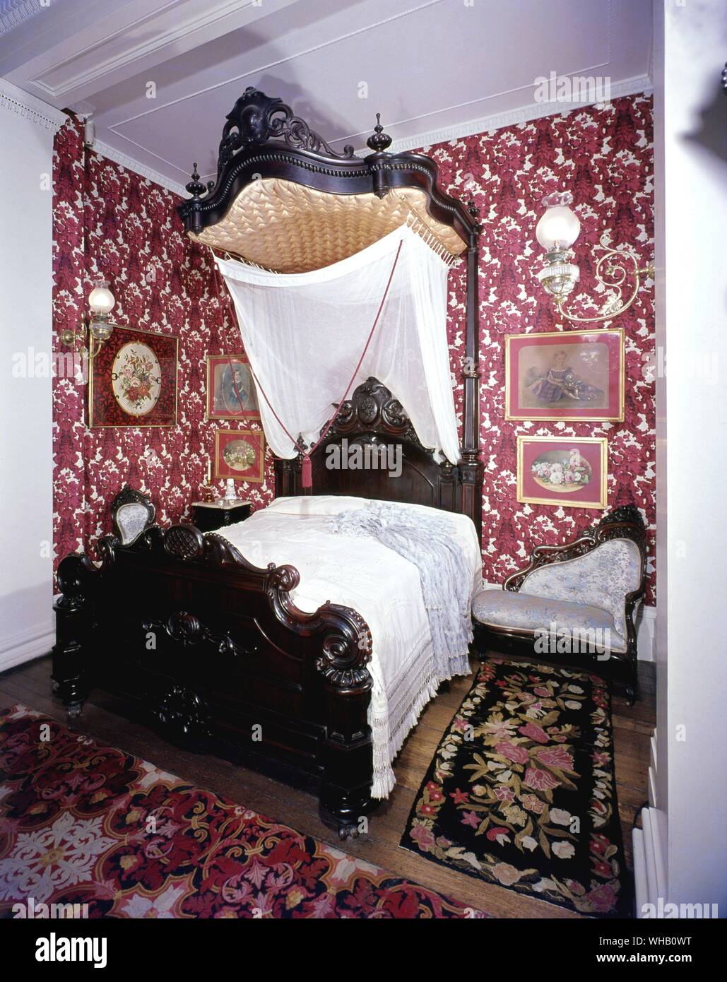 New Orleans bedroom 1850-60.. Bed by Mallard.. Love seat upholstered by ...