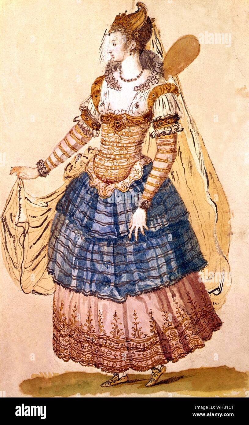 A lady masquer, c.1600-5. Costume design by Inigo Jones. Reproduced by ...