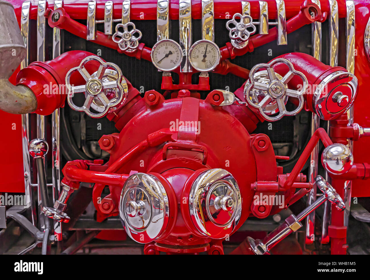 Fire equipment on the old fire truck. Vintage fire equipment Stock ...