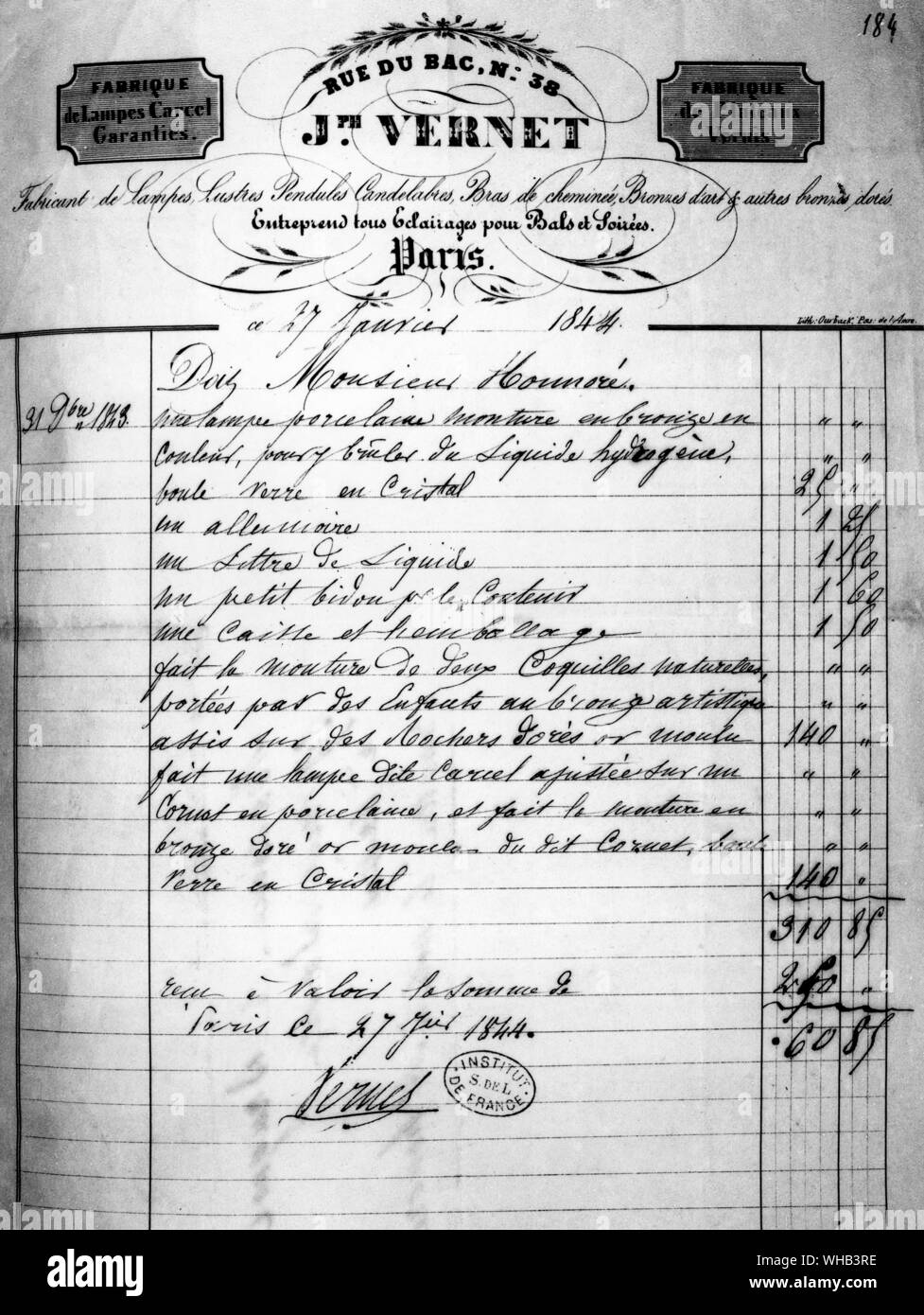 A receipt from a French fabric store in the 1840s Stock Photo - Alamy