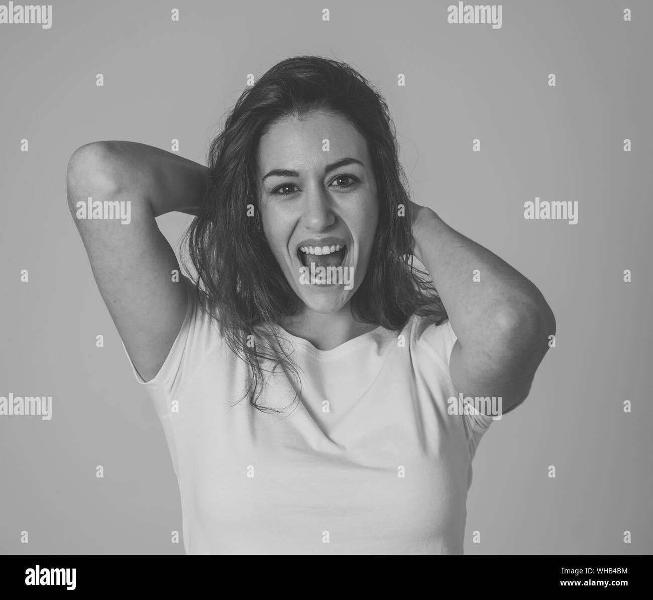 Positive emotions portrait excited Black and White Stock Photos ...