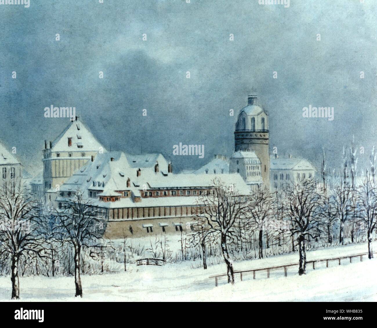 View of Leipzig in the snow : Watercolour by Felix Mendelssohn - German ...
