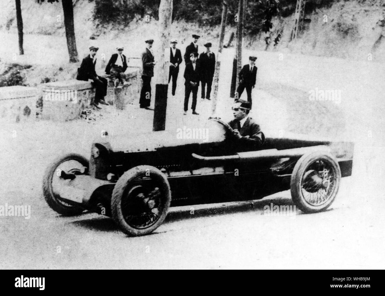 Pierre De Vizcaya - in a Bugatti racing car rounding a corner in 1922 ...
