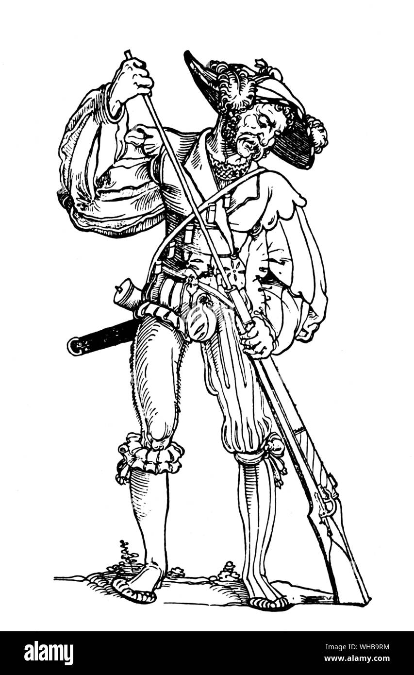 Loading an arquebus , a woodcut by Sebald Beham Stock Photo - Alamy