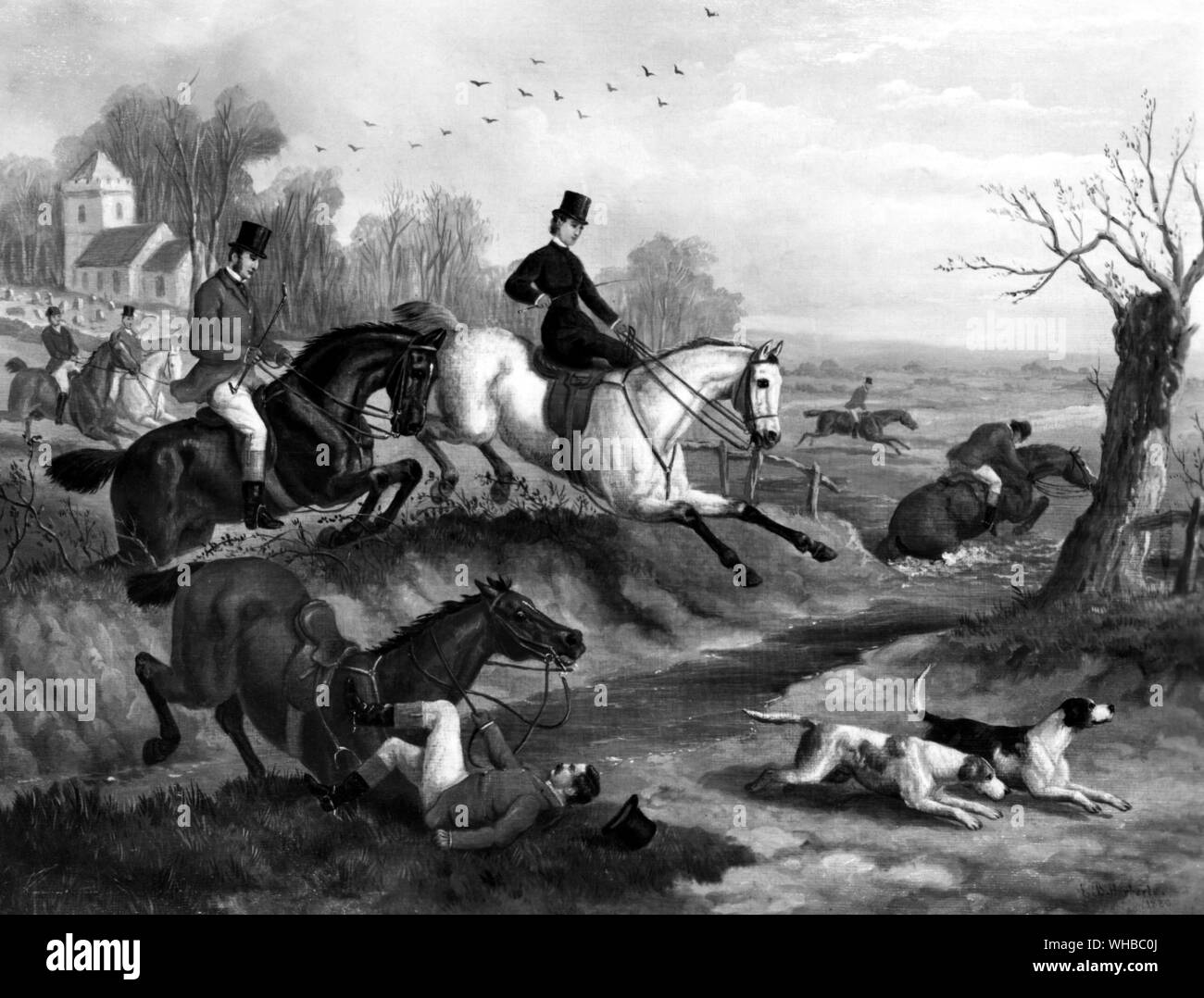 Fox hunt jump Black and White Stock Photos & Images - Alamy