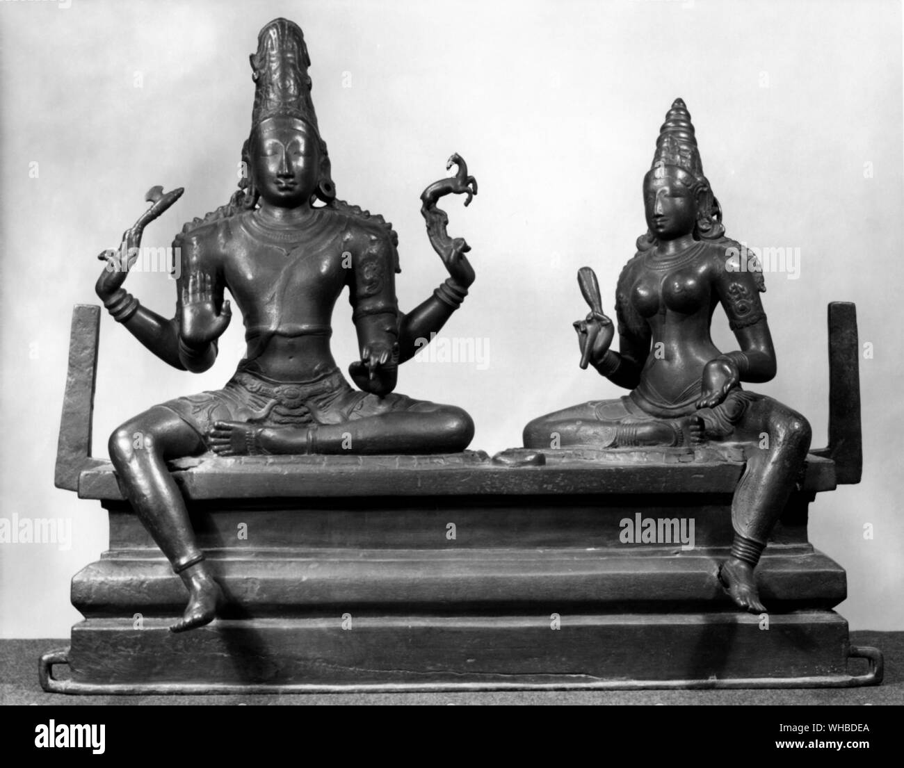 Siva and his Consort Uma : Bronze statue , Chola style , Madras state c ...