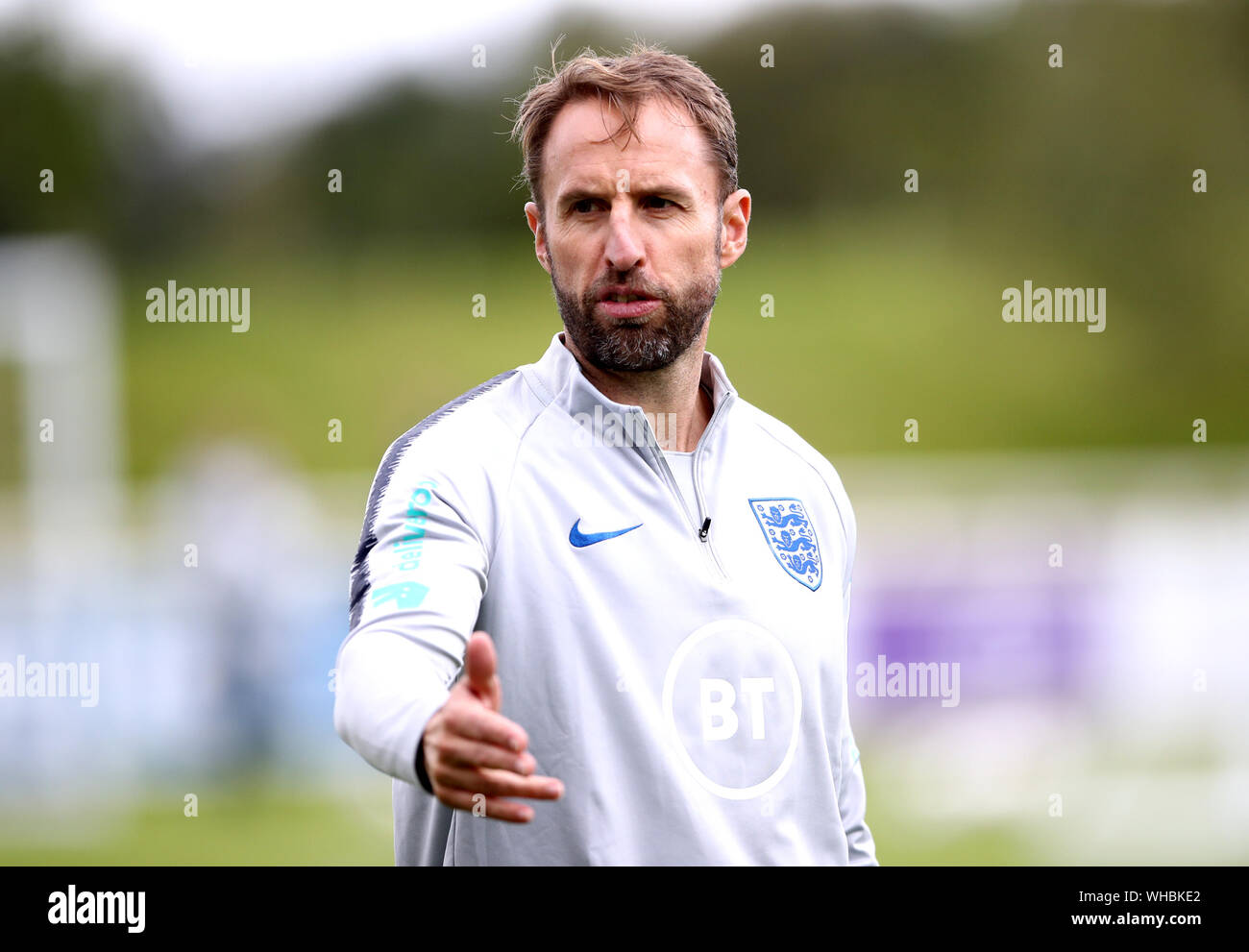 England Manager Gareth Southgate during a training session at St George ...