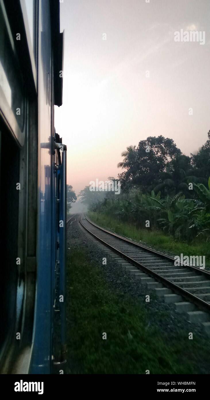 View Of Train Moving On Railroad Track Stock Photo - Alamy
