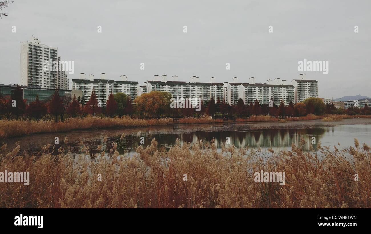 View Of City At Waterfront Stock Photo - Alamy